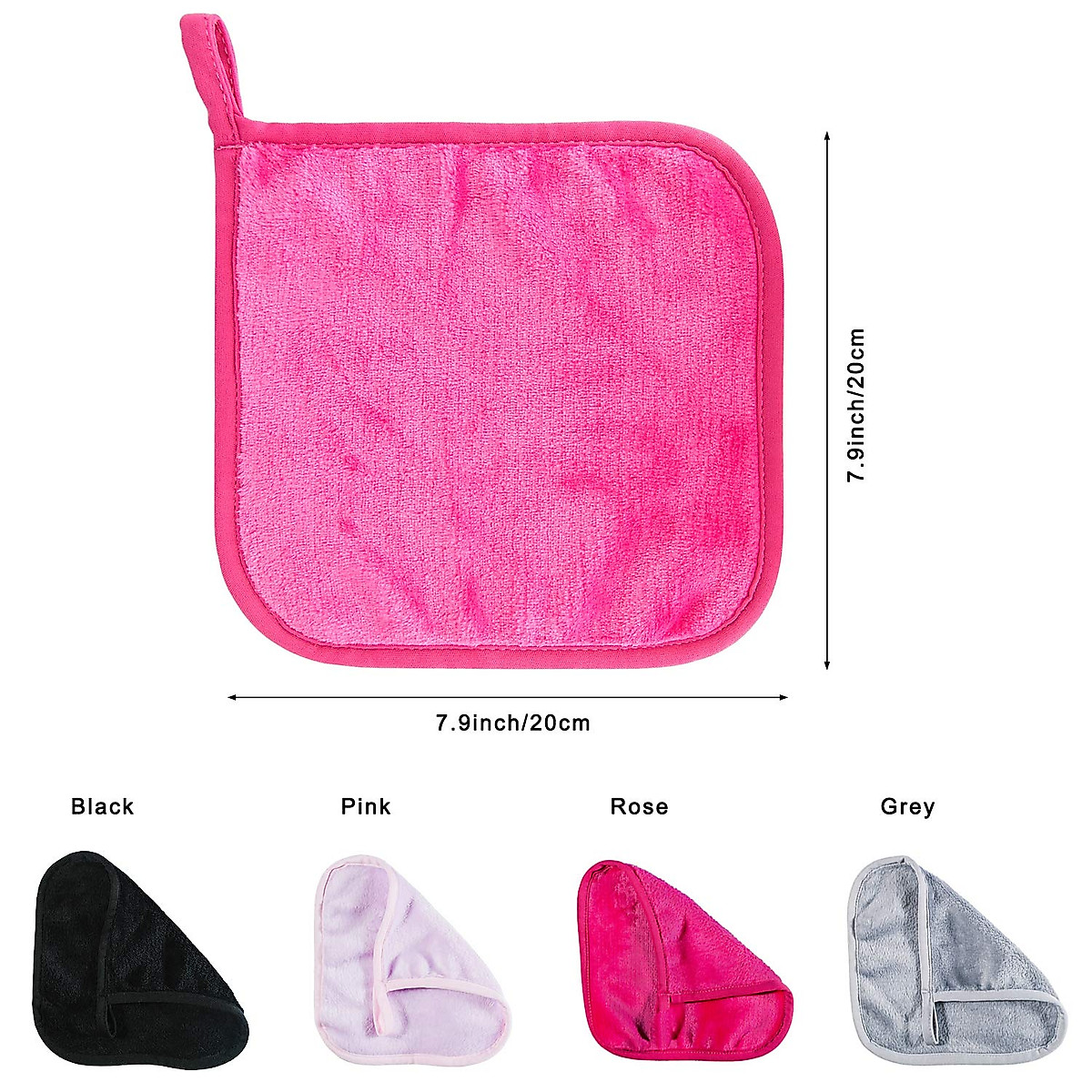 [4 Pack] Microfiber Fleece Makeup Remover Cloths (8x8 inch) for Face, Ultra Soft Chemical Free Reusable Facial Cleaning Towel for All Skin Types