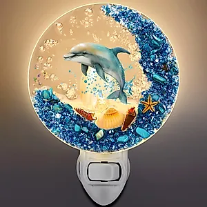 Hortsun Plug in Seashell Night Light Ocean Sea Animal Decorative Night Light Plug in Beach Nightlight Vintage Ocean Night Lamps for Adult for Home Bedroom Living Room Bathroom Wall(Dolphin)