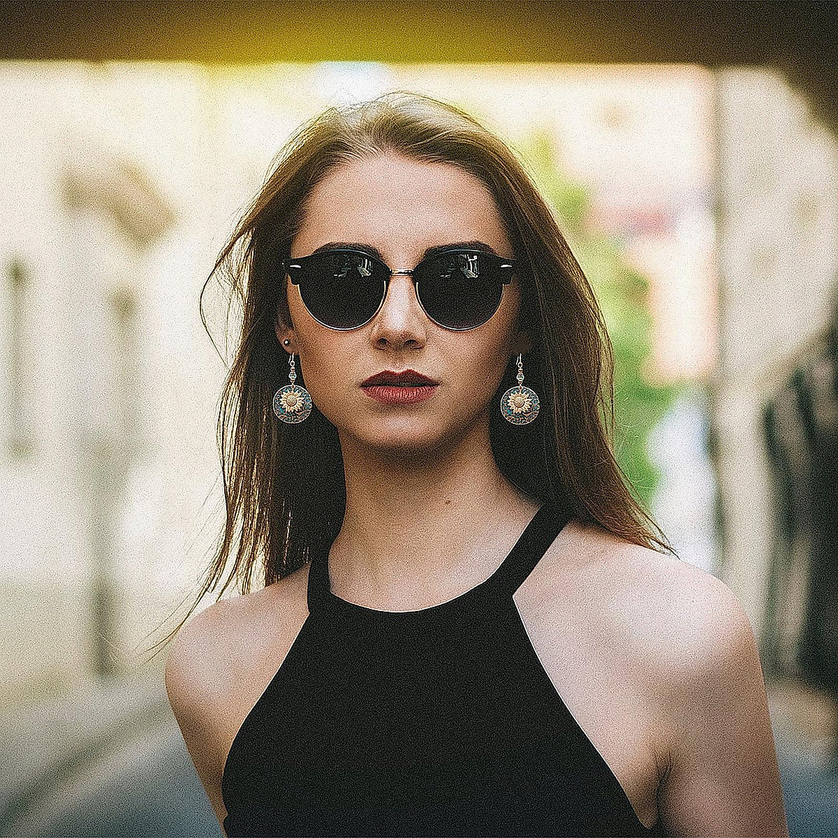 la luen Sunflower Dangle Earrings,Boho Fashion Elegant Vintage Round Ethnic Hook Earrings for Women (Bohemian style)