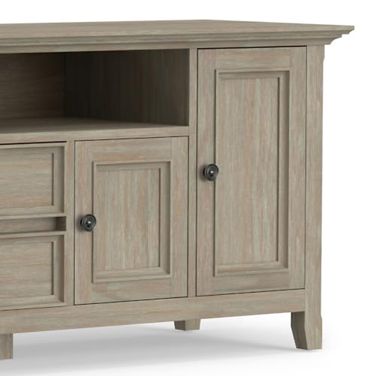SIMPLIHOME Amherst SOLID WOOD 72 Inch Wide Transitional TV Media Stand in Distressed Grey for TVs up to 80 Inch, For the Living Room and Entertainment Center