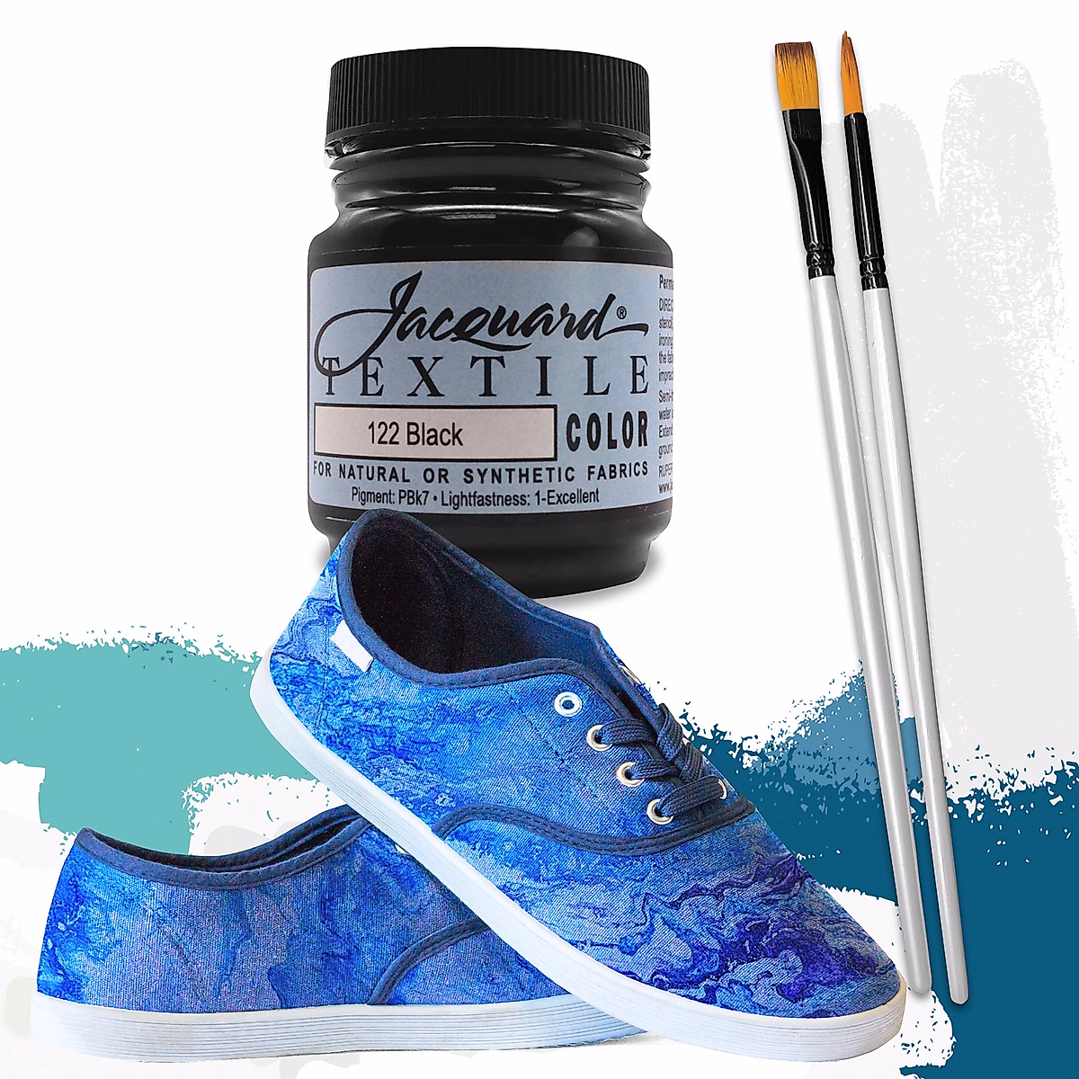 Moshify Jacquard Products Black Textile Color - Fabric Paint Made in USA - JAC1122 2.25-Ounces - Bundled Brush Set