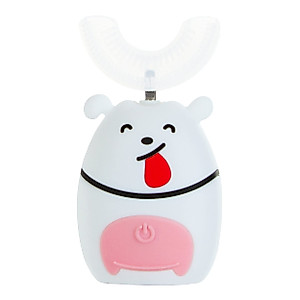 AIXIU Automatic Electric Toothbrush Kids with U Shaped Brushes, 360° Ultrasonic Toothbrush with 2 Different Size Brush Head, IPX7 Waterproof, Three Clearing Modes, for Toddlers Children Age 2-14