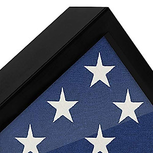 Americanflat Small Flag Case Frame - Black Wrapped MDF Wood - Fits Small Size 3x5 Folded Flag - Memorial Flag Frame Display Case for Table or Wall Display with Hanging Hardware Included