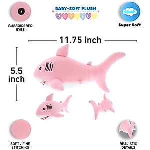 DolliBu Baby Soft Plush Pink Shark Toy - Stuffed Animal Shark Plush for Boys and Girls, Sea Animal Toys and Shark Gifts for Kids, Teens and Adults, Ocean Stuffed Animal Plush Toy Shark - 12 Inches