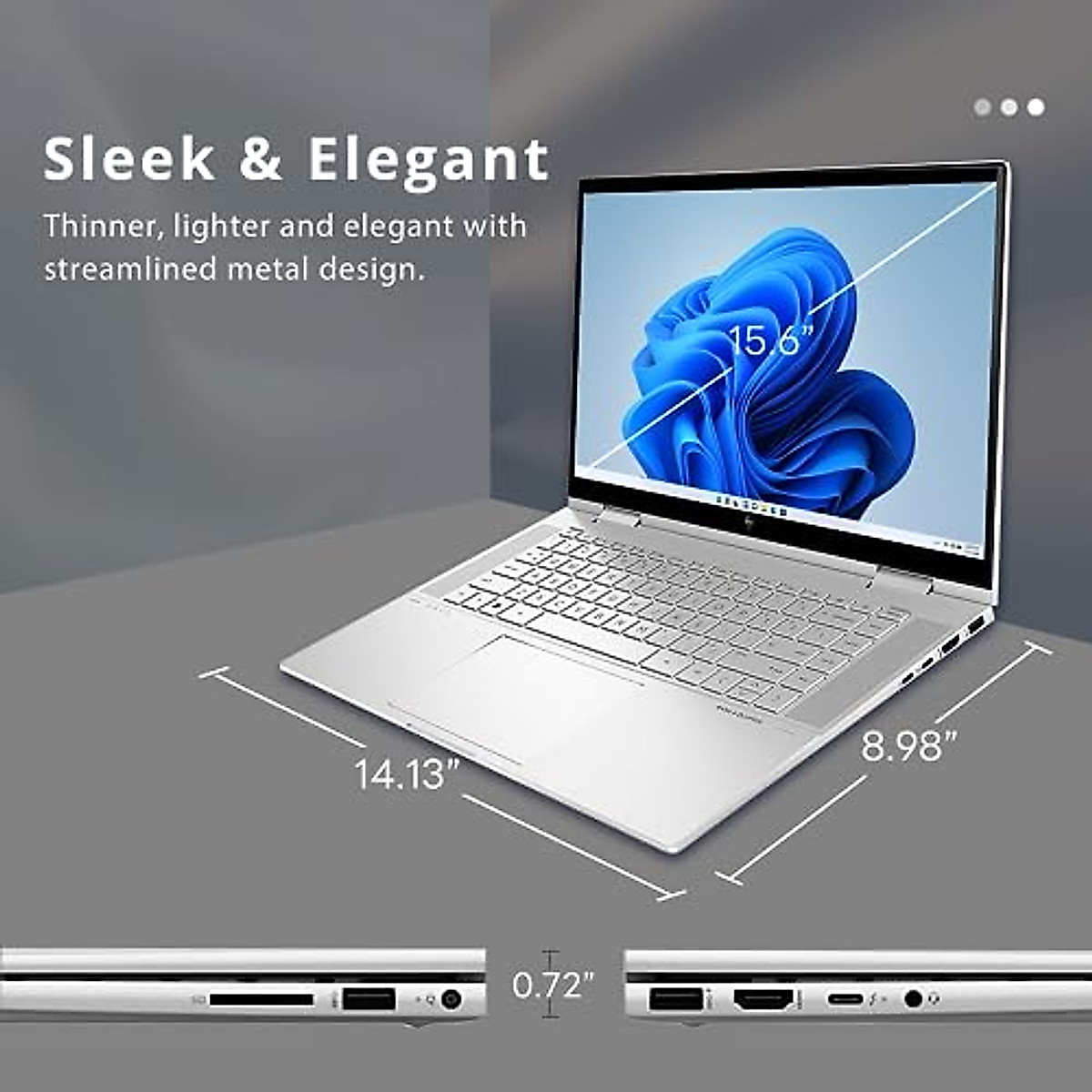 HP Envy x360 2-in-1 15.6” FHD Touchscreen Laptop, Intel Core i7-1260p, 32GB RAM, 1TB SSD, Backlit KB, HD Webcam, Intel Iris Xe Graphics, Wi-Fi, Bluetooth, Win 11 Pro, Silver, 32GB USB Card