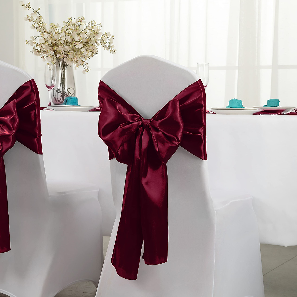 Horbaunal 12 Pack Burgundy Satin Table Runner 12 x 108 Inch, Smooth Table Runners for Wedding Banquets Birthday Party