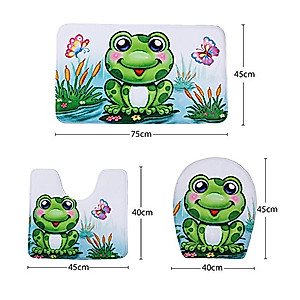 Amagical 16 Pieces Shower Curtain Set Bath Mat Set Contour Mat Toilet Cover Cute Frog Print Shower Curtain with 12 Hooks
