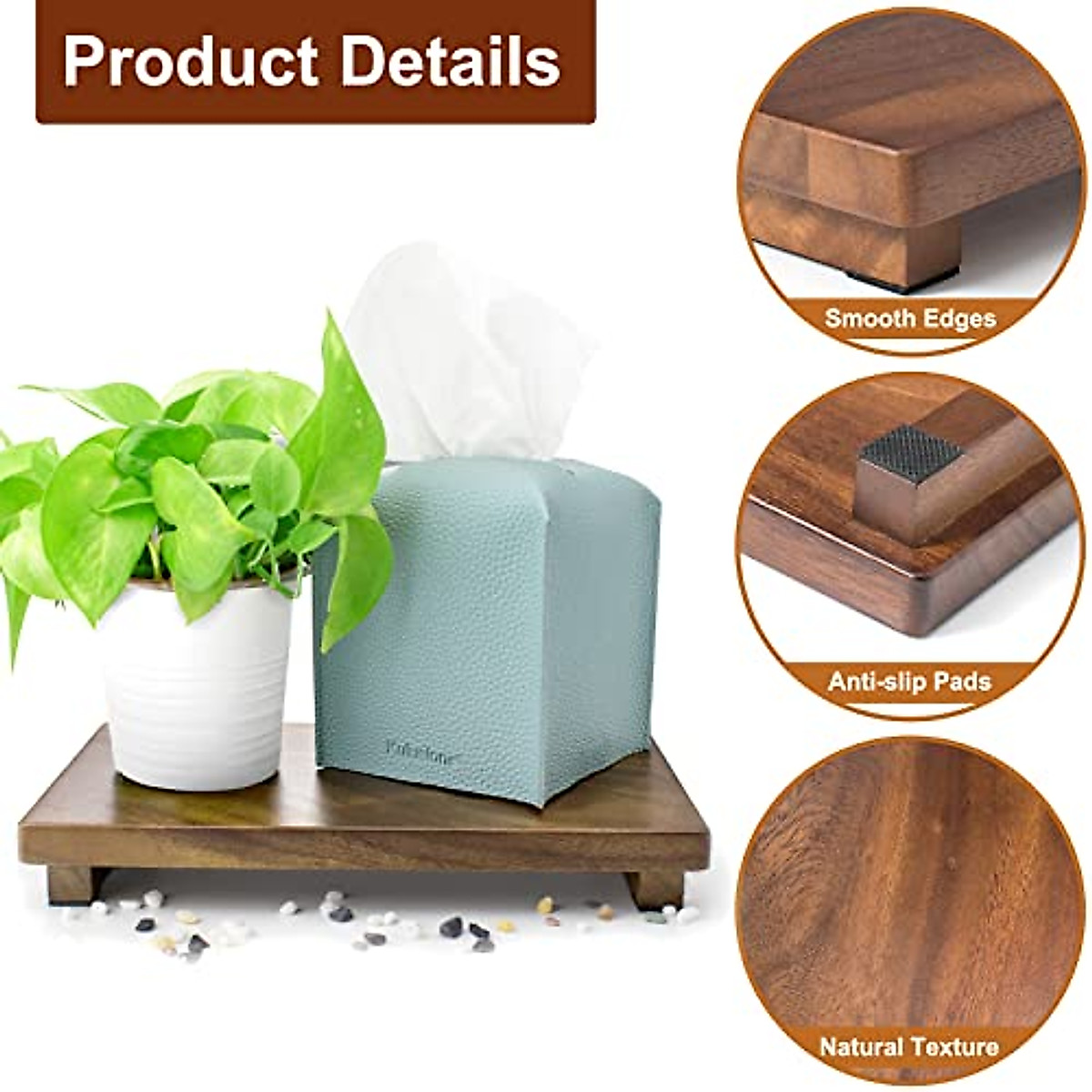 Wood Riser for Display Walnut Wood Pedestal Stand, Farmhouse Decor Soap Tray, Displays Your Plant Bottles Candles for Your Home Kitchen (Large, 12 x 7.1 x1.57Inch)