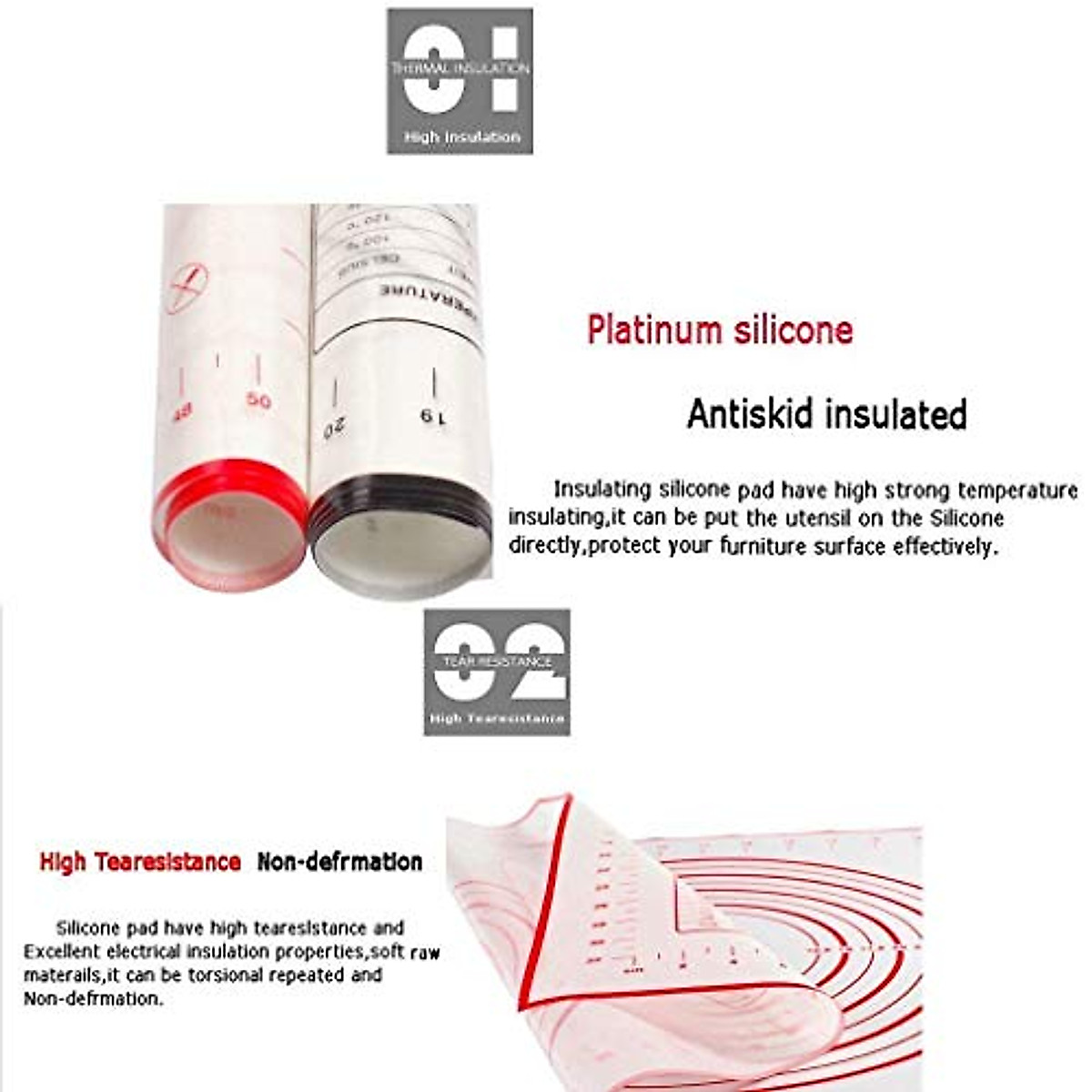 ZCHING Silicone Pastry Measurement Not-Slip Rolling Dough Mats for Baking (red), 24“L x 16“W