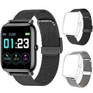 KALINCO Smart Watch, Fitness Tracker with Heart Rate Monitor, Blood Pressure, Blood Oxygen Tracking and 2-Pack Smart Watch Replacement Bands for P22