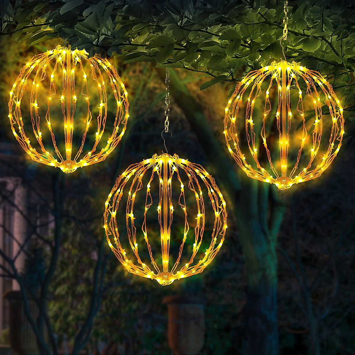 COVBOARD 12" Christmas LED Light Globe (3 Pack) with Multiple Auto Timing and Glow Modes, Folding Light Ball for Holiday Decor, Patio, Indoor/Outdoor Decorations LED Ball Lights Sphere (Warm White)