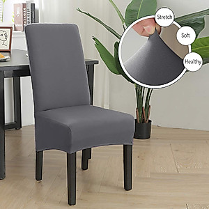 Stretch Dining Chair Slipcovers, XL/Oversized Removable Washable Soft Spandex Extra Large Dining Room Chair Covers for Kitchen Hotel Table Banquet Solid Color (2 Per Set, Gray)