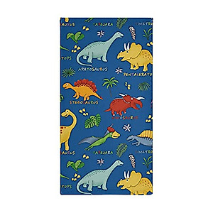 Giwawa Dinosaur Hand Towel Set of 2, Absorbent Navy Blue Dino Bath Towels Soft Cute Animal Fingertip Towel Fast Dry Terry Towel for Boys Kids Man in Bathroom Kitchen Yoga Gym Spa Decor 28.3x14.4in