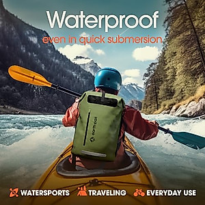 Earth Pak Waterproof Backpack - Heavy Duty Hiking Backpack - Roll-Top Closure - Waterproof Bag - Cushioned Dry Bags Waterproof w/ IPX8 Waterproof Phone Case - Wet Bag for Hiking, Kayak (Green 35L)