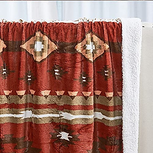 Home Soft Things Southwest Faux Fur Throw Blanket, Brick Red, 60'' x 80'', Soft Warm Lightweight Cozy Throw Blanket with Sherpa Backing Couch Bed Sofa Cover Throw Home Décor