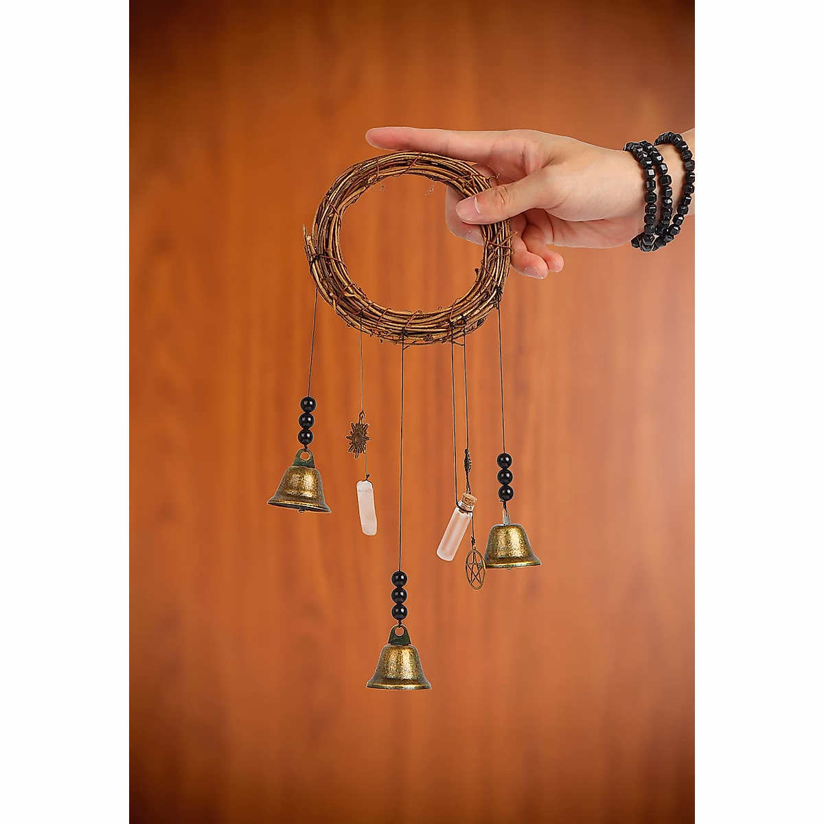 Witch Bells for Home Protection, Christmas Bells, Handmade Witchy Decor for Attracts Positive and Drive Out Negative, Boho Door Handle Garden Patio Magic Bell Beads Wicca Supplies