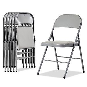 Karl home 6 Pack Grey Folding Chairs with Padded Seats for Outdoor & Indoor, Portable Stackable Commercial Seat with Steel Frame for Events Office Wedding Party, 330lbs Capacity