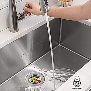 Highcraft 97343 Kitchen Sink Basket Strainer Replacement for Standard Drains (3-1/4 Inch) Stainless Spring Steel Closure and Rubber Stopper, Stainless Steel