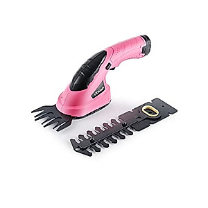 Lichamp 2-in-1 Electric Hand Held Grass Shear Pink Hedge Trimmer Shrubbery Clipper Cordless Battery Powered Rechargeable for Garden and Lawn, CGS3601PK Pink