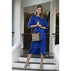 Myra Bag Dizzy Circle Upcycled Canvas & Leather Small Crossbody Bag S-1556, Brown,