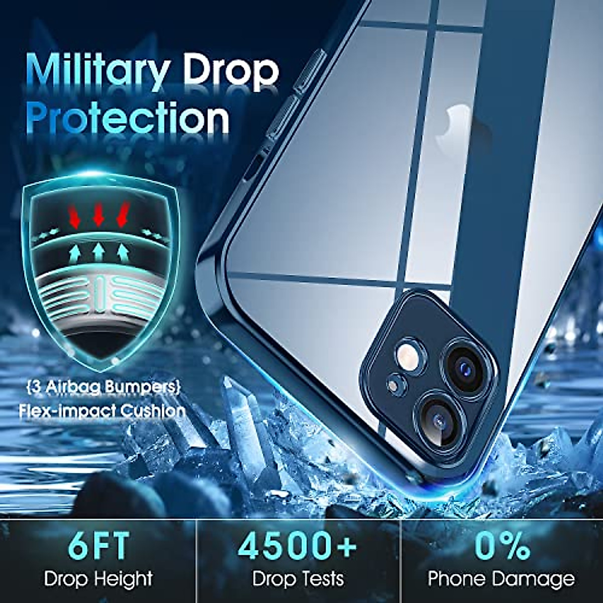 Supdeal Crystal Clear Case for iPhone 12 Mini, [Not Yellowing] [Camera Protection] [Military Grade Drop Tested] Transparent Shockproof Protective Phone Case Soft Silicone Slim Cover, 5.4 inch, Blue