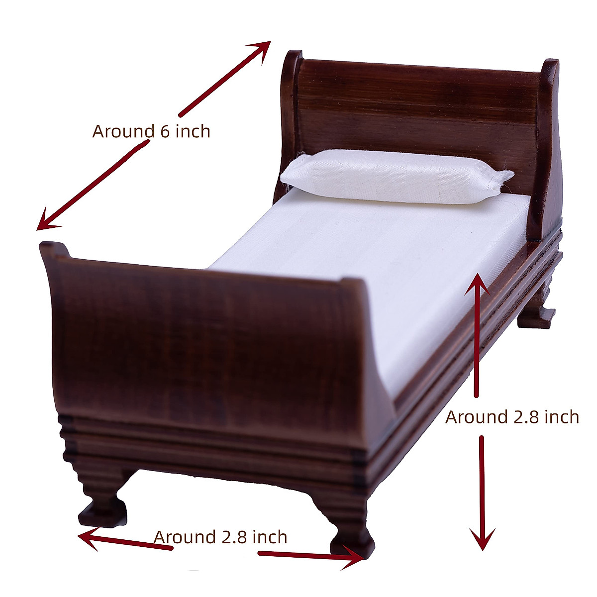 Neakomuki Dollhouse Furniture Accessories Mini Wooden Bedroom Furniture Wood Miniature Bed Pillow for Dollhouse Decoration