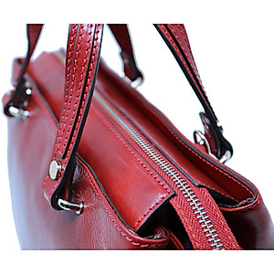 Floto Sesto Women's Leather Handbag with Crossbody Strap (Tuscan Red)