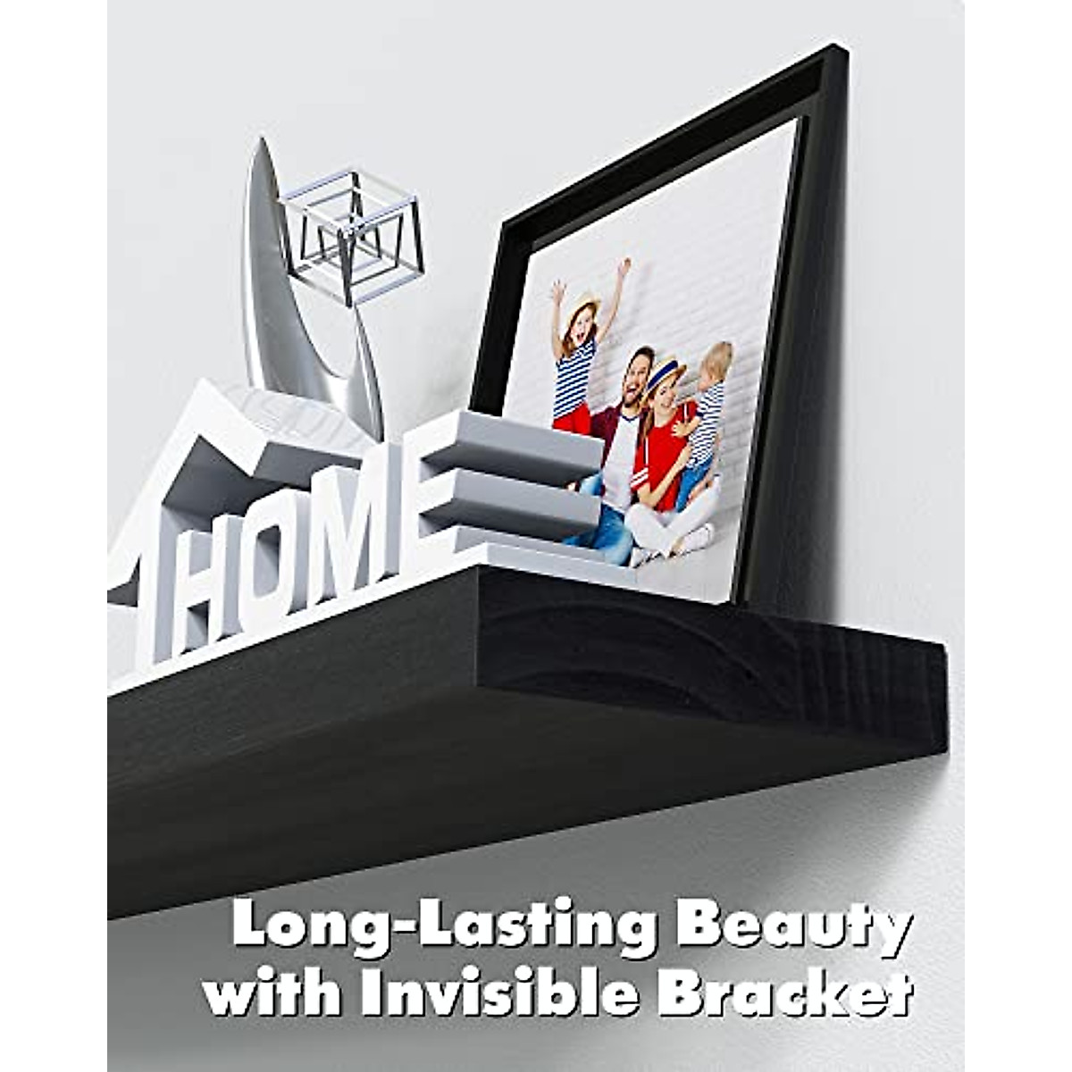 OlarHike Floating Shelves,Black Wall Mounted Solid Wood Books/Cat/Storage/Fake Plant Shelves,Wall Shelves for Home Room Bedroom Decor,Shelf for Bathroom Living Room Kitchen,16inch