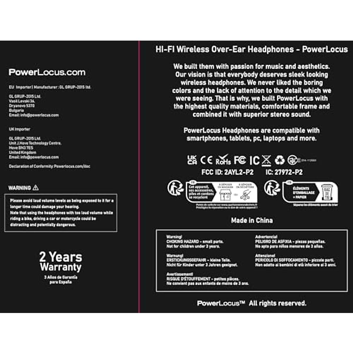 PowerLocus Bluetooth Headphones Over Ear, Wireless Headphones with Microphone, Foldable Headphone, Soft Memory Foam Earmuffs & Lightweight, Micro SD/TF, FM Radio for iPhone/Android/Tablet/PC/TV