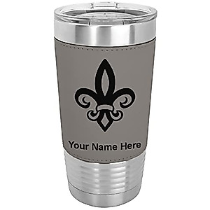 LaserGram 20oz Vacuum Insulated Tumbler Mug, Fleur de Lis, Personalized Engraving Included (Faux Leather, Gray)