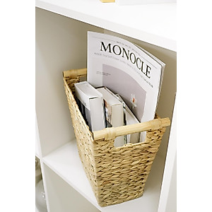 Wicker Waste Basket - Trash Basket with Wooden Built-in Handles - Wastebaskets for Bedroom, Bathroom, Kitchen, Living Room, Office - Handwoven Trash Cans for Under Sink, Garbage Can (Water Hyacinth)