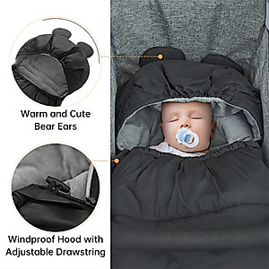 Stroller Bunting Bag for Baby, Infant Bunting Bag Winter Baby Sleeping Bag for Stroller Footmuff Waterproof, Warm Bunting Bag Toddler Sleeping Bag, Outdoor Universal Baby Bunting Bag, Black