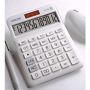 UNIONE Big Size Calculator with a Bright LCD, Dual Power Handheld Desktop. Color. Business, Office, High School 5×7in (WHITE)