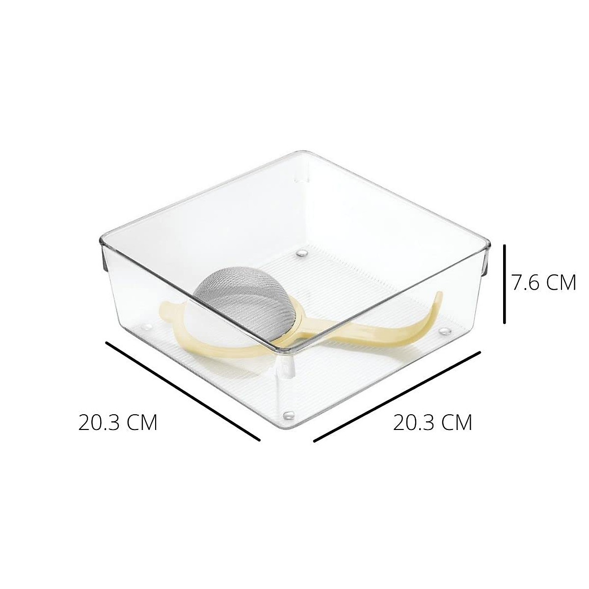 InterDesign Linus Kitchen Drawer Organizer for Silverware, Spatulas, Gadgets - 8" x 8" x 3", Clear