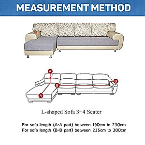Checks Stretch Sofa Slipcover, Thick Sectional Couch Covers Elastic Bottom Removable L-Shaped Sofa Covers for Pets Cat Dog-Blue A-3 Seater+4 Seater