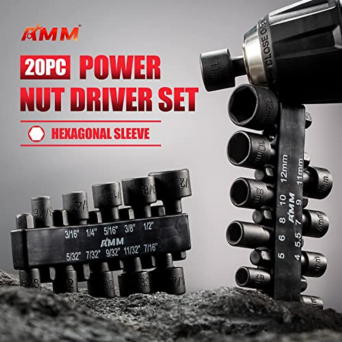 AMM 20PCS Power Nut Driver Set for Impact Drill, 1/4” Hex Head Drill Bit Set SAE and Metric, The best tool accessories