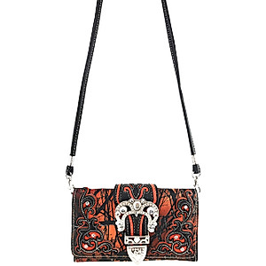 Zelris Camouflage Shine Glow Silver Buckle Women Crossbody Trifold Wallet (Orange)