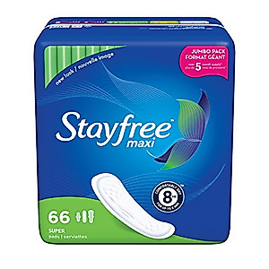 Stayfree Maxi Super Long Pads For Women, Wingless, Reliable Protection and Absorbency of Feminine Periods, 66 count