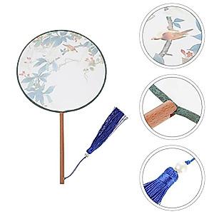RAZZUM Chinese Fan Embroidery Wedding Fans Chinese Traditional Fruit Hand Fans for Women Hand Circular Fan Fan (Color : Blue, Size : 36X21CM)