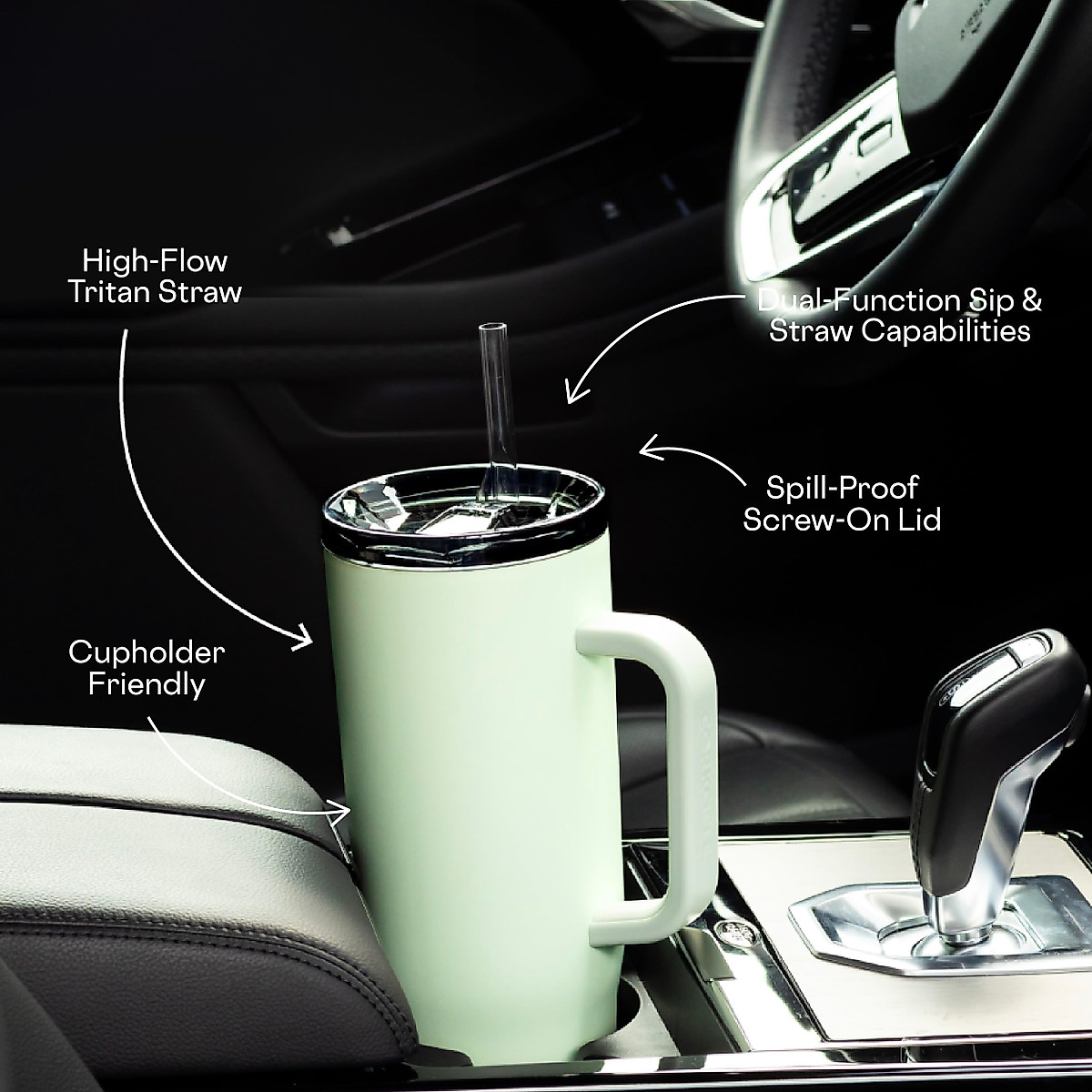 Corkcicle Tumbler With Straw and Handle, Reusable Water Bottle, Triple Insulated Travel Mug, BPA Free, Keeps Beverages Cold for 12 Hours and Hot for 5 Hours, Gloss Powder Blue, 40 oz