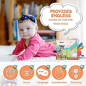 Vicloon Baby Books 0-6 Months, Soft Cloth Books Baby Books Bath Books, Infant Tummy Time Toys High Contrast Sensory Baby Toys Crinkle Squeaky Washable Chewable Non-Toxic Early Educational Book
