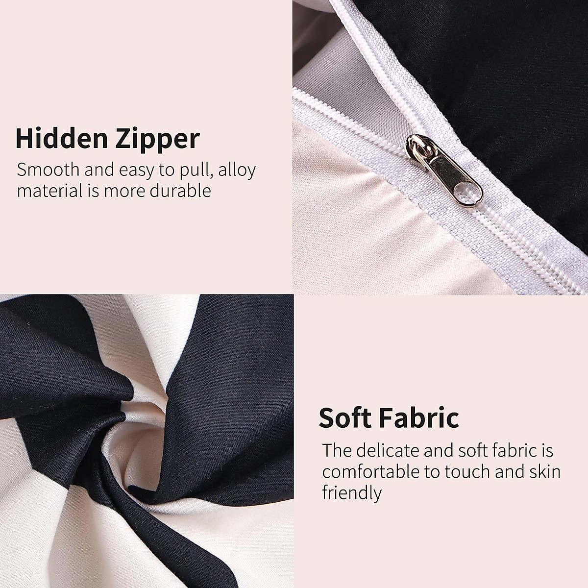 Rvciby Black Stripe Duvet Cover Twin Size,Cotton and Polyester Comforter Cover Duvet Cover Set with Corner Ties & Zipper Closure,1 Duvet Cover and 1 Pillow Shams for Girls Boys Women Children Man