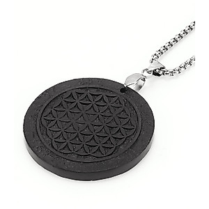 SZFMSWE Shungite necklace flower of life shungite stone pendant necklace