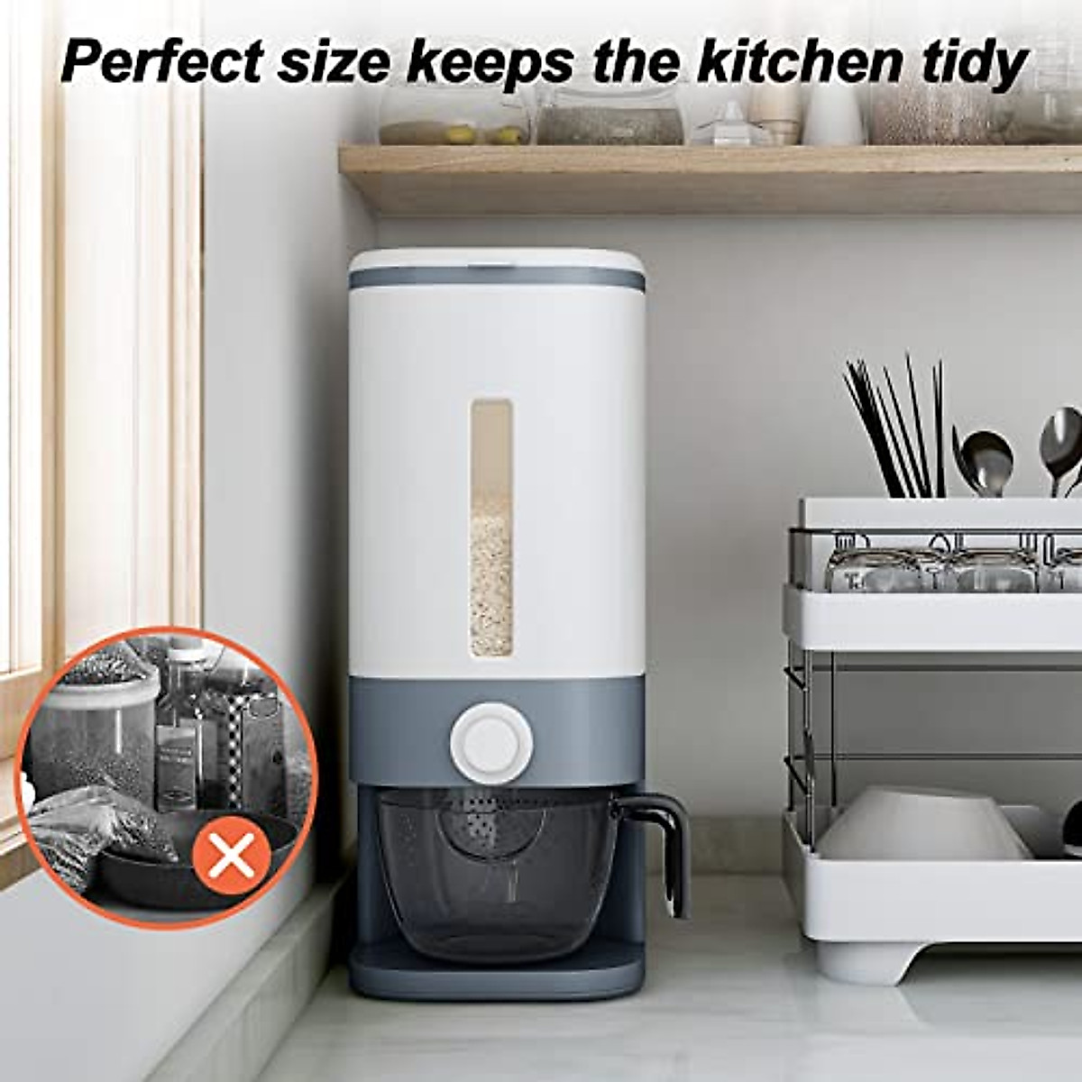 25Lbs Rice Dispenser, Large Grain Container Storage with Lid Measuring Cylinder Moisture Proof Household Cereal Dispenser Bucket for Kitchen Soybean Corn