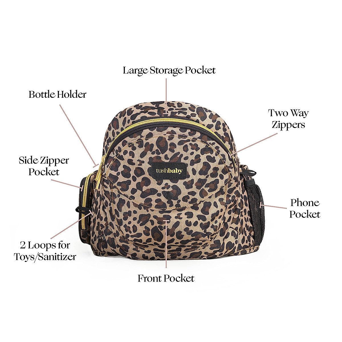 Tushbaby - Safety-Certified Hip Seat Baby Carrier - Mom’s Choice Award Winner, Seen on Shark Tank, Ergonomic Carrier & Extenders for Newborns & Toddlers (Extender, Leopard)