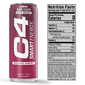 Cellucor C4 Smart Energy Drink - Sugar Free Performance Fuel & Nootropic Brain Booster, Coffee Substitute or Alternative | Black Cherry 12 Oz - 12 Pack