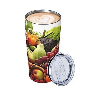 Various Vegetables and Fruit print 20 oz Stainless Steel Tumbler With Lid And Straw Insulated Coffee Cup Portable Travel Mug For Cold And Hot Drinks
