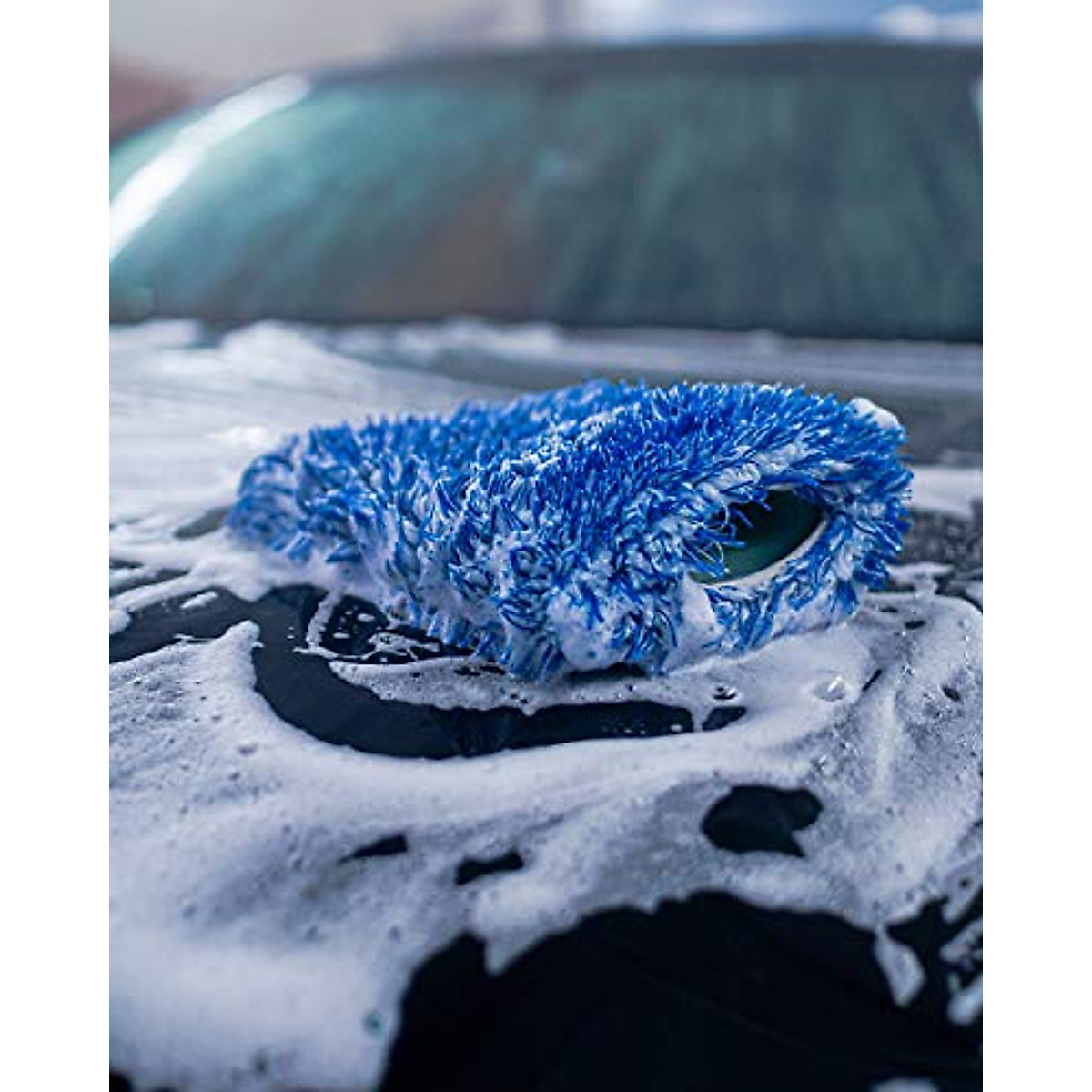 [Wash Monster] Plush Car Wash Pad (9 in. x 7 in.) Blue - 1 Pack | Soft & Plush Absorbent Microfiber Fibers | Large, Fits in Bucket