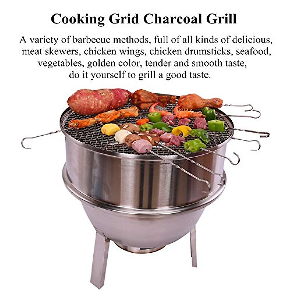 NEWCES Safety Certification Portable Charcoal Grill Barbecue BBQ Smoker Grill Stainless Steel BBQ Hanger Grill for Outdoor Camping Garden Backyard Cooking Picnic Traveling