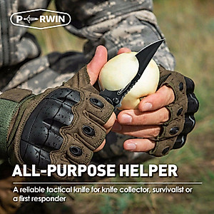 PERWIN Pocket Knife, EDC Knife with 3.1" Serrated Clip Point Blade and Aluminum Handle Small Pocket Knives for Camping Fishing Hiking